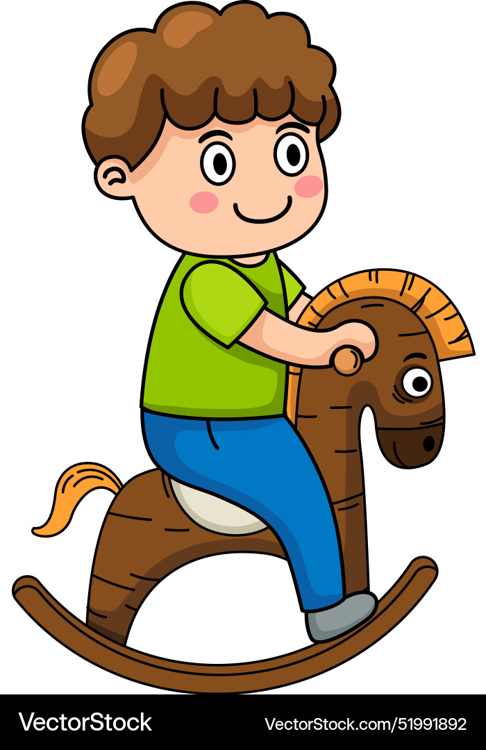 Kid boy riding on rocking horse Royalty Free Vector Image