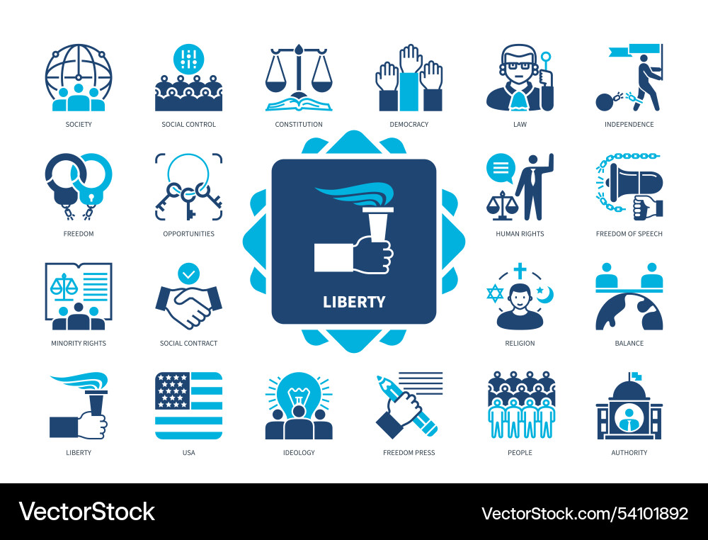 Liberty solid icon set Royalty Free Vector Image
