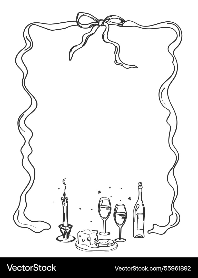 Sketch of romantic dinner with wine cheese Vector Image