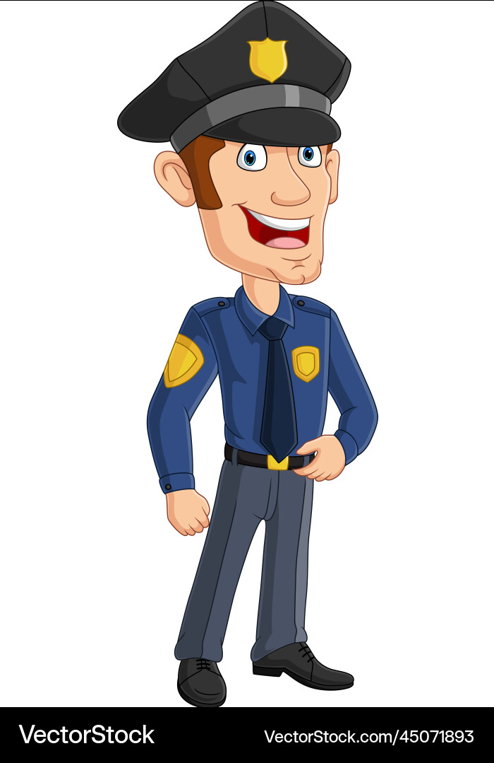 Cartoon smiling officer policeman standing Vector Image