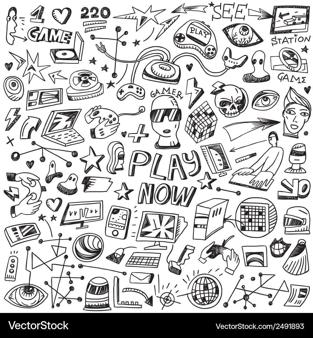 Computers games - doodles set Royalty Free Vector Image