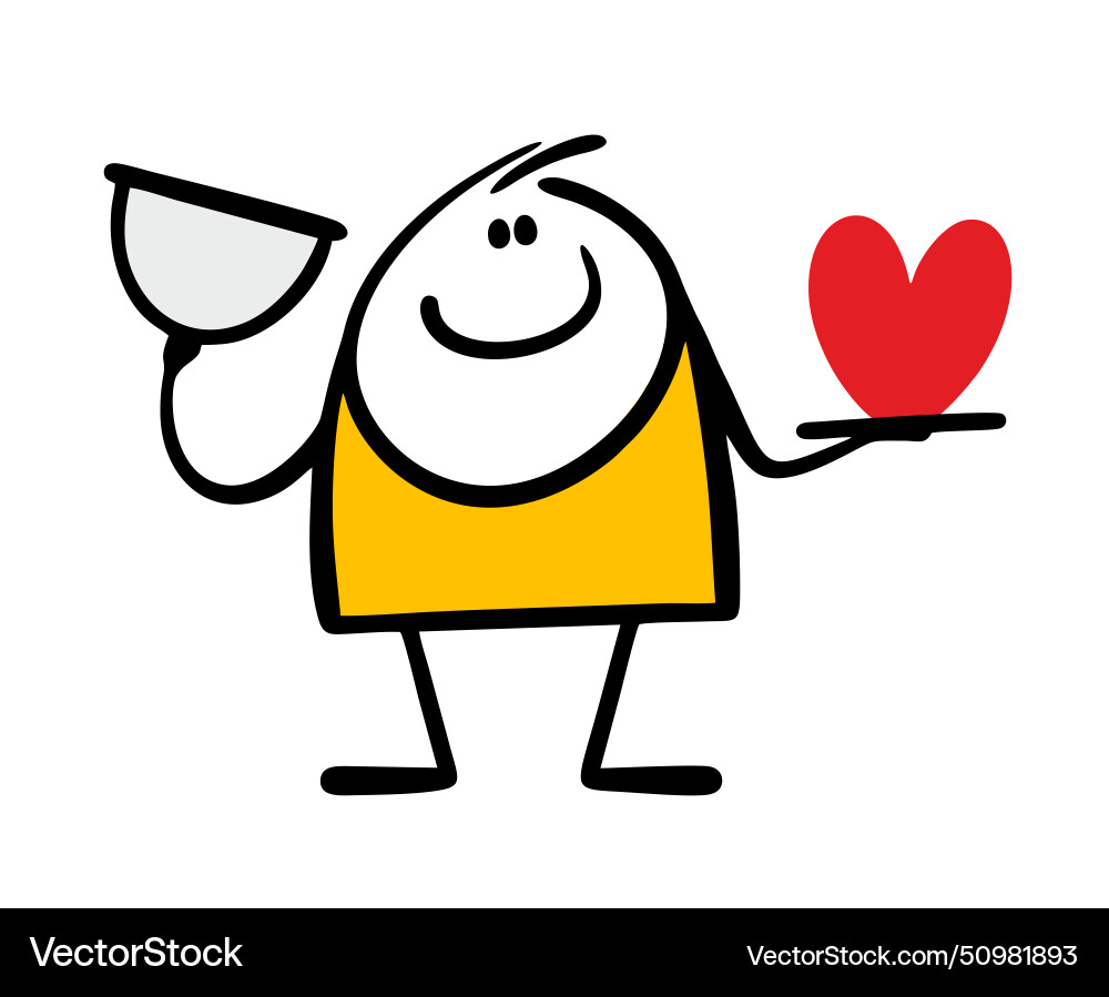 Doodle satisfied stick man brought the dish funny Vector Image