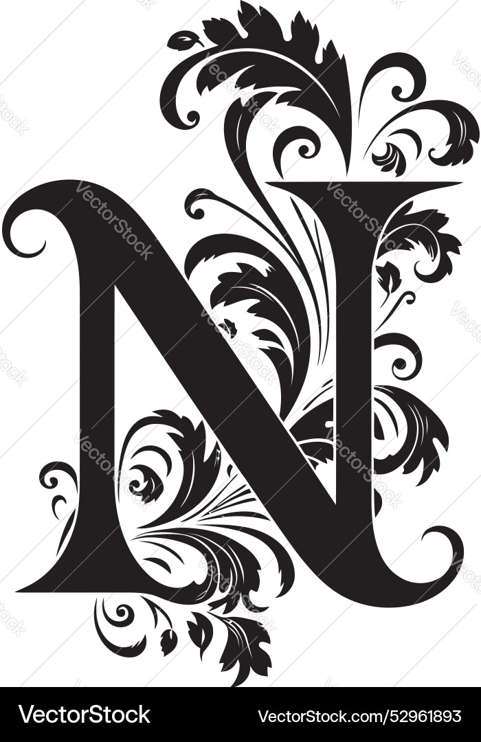 Nimble script quick letter n decor noble whirls Vector Image