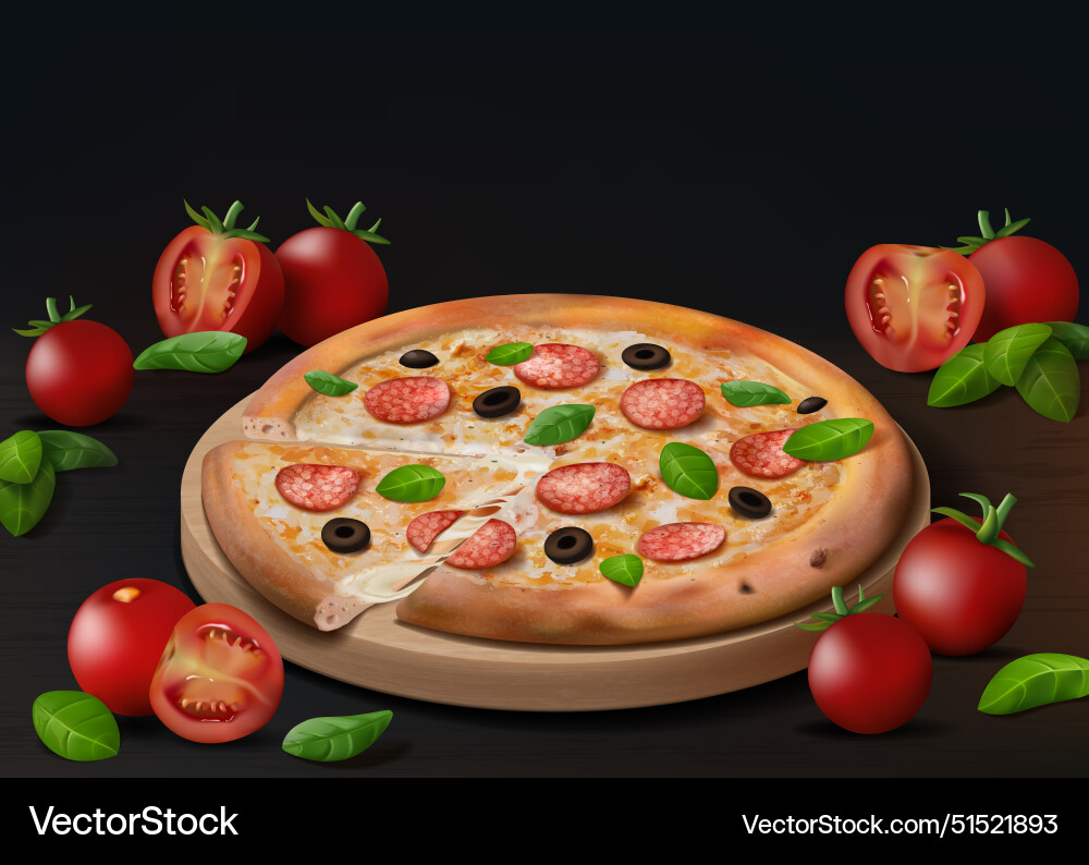 Pizza ad restaurant menu pepperoni delivery Vector Image