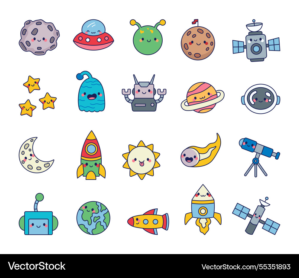 Space Exploration Set - Asteroid & Satellite Vector Image