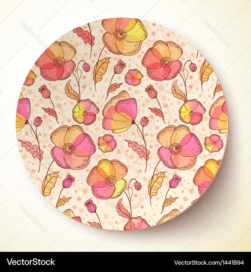Bright colors flower pattern on plate Royalty Free Vector