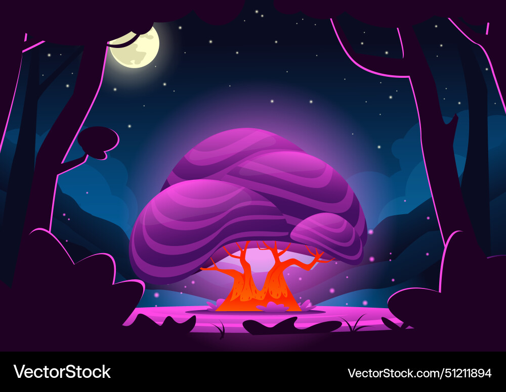 Cartoon fairytale forest landscape magic big tree Vector Image
