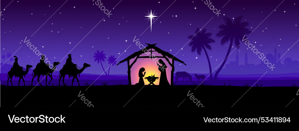 Classic christmas nativity scene Royalty Free Vector Image