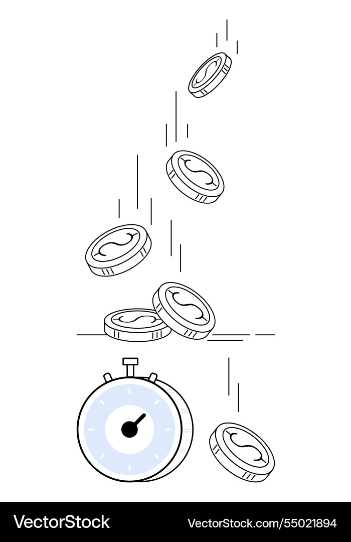 Falling coins and stopwatch representing time Vector Image