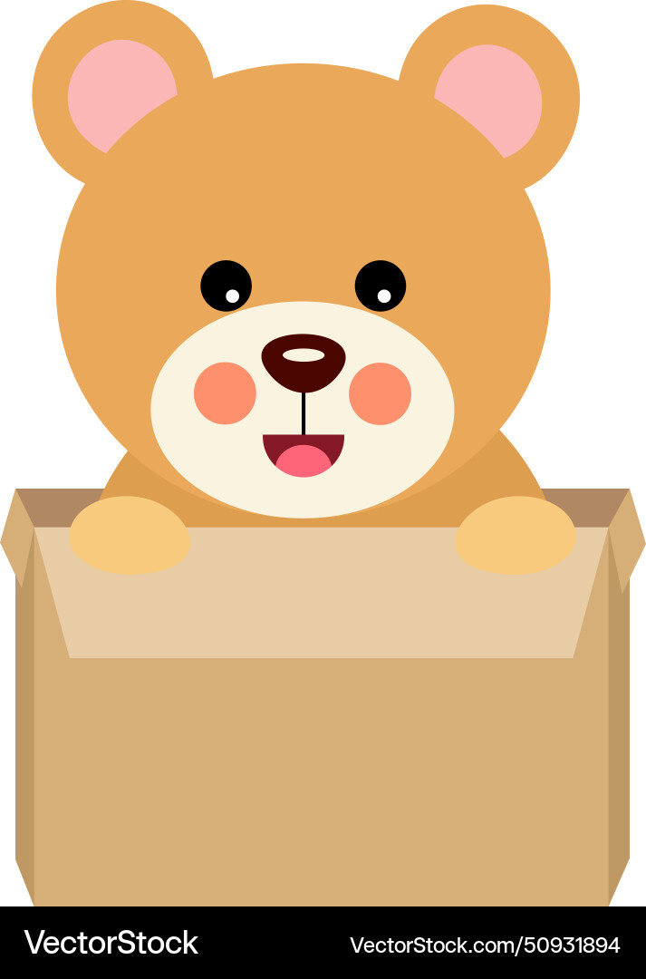 Happy teddy bear in cardboard box Royalty Free Vector Image