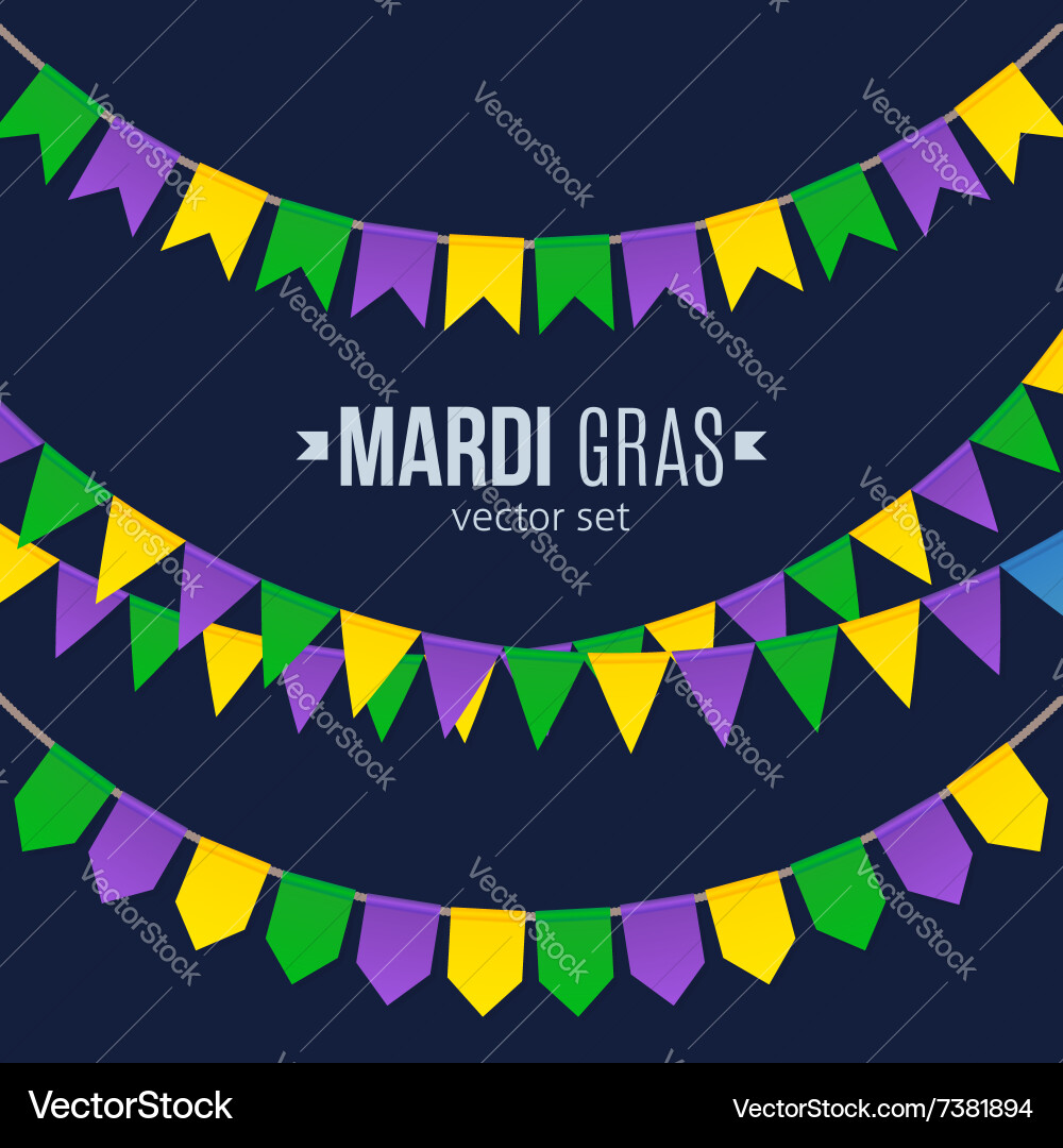Mardi gras traditional flags set isolated on dark Vector Image