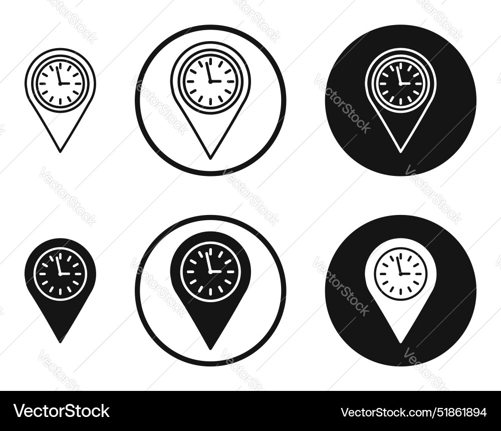Real time location icon set in black and white Vector Image