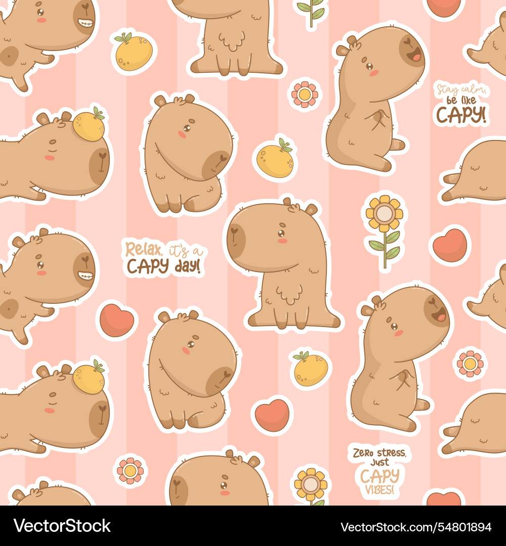 Seamless pattern cute capybara cartoon kawaii Vector Image
