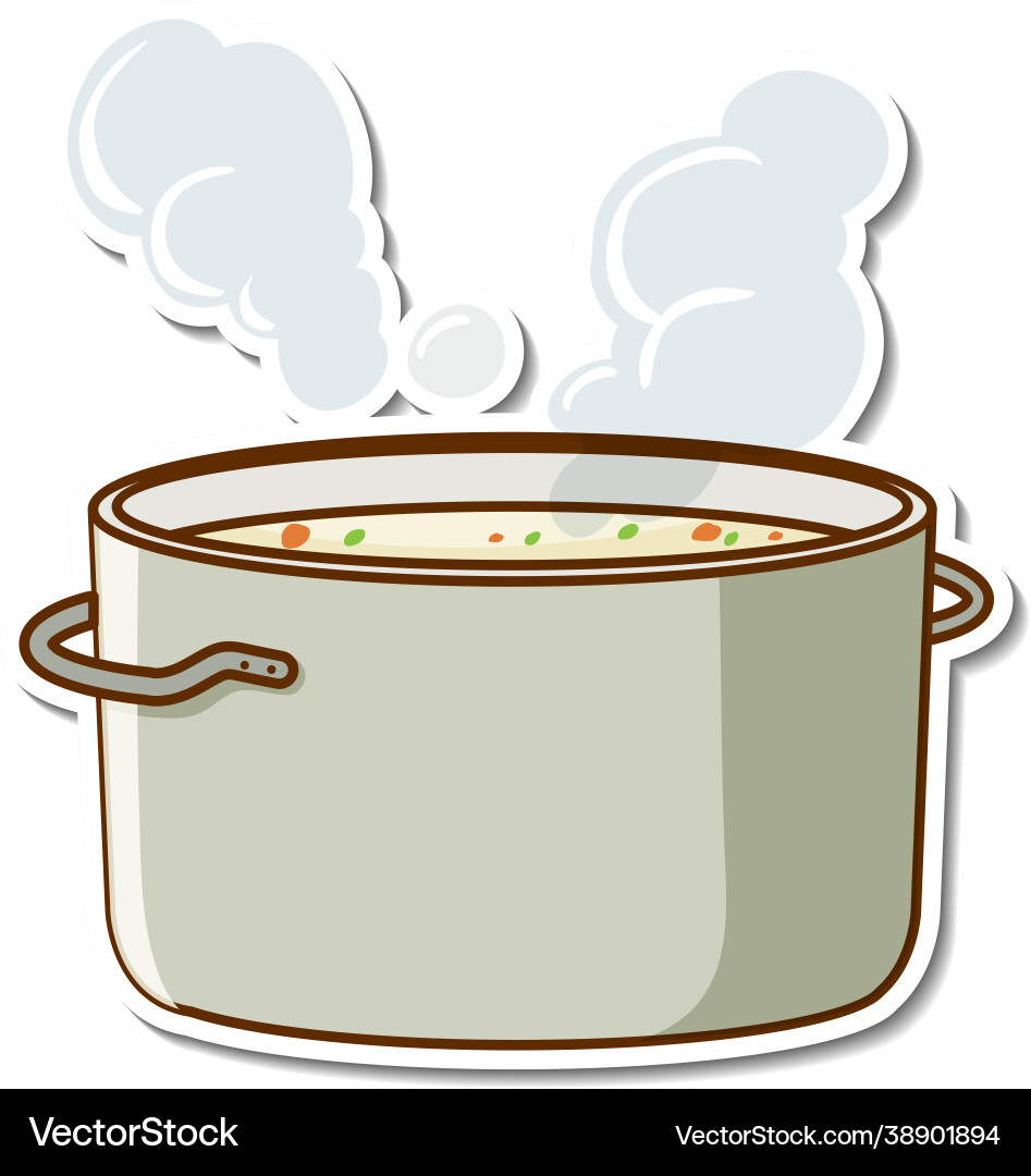 Sticker design with boiled soup in a pot isolated Vector Image