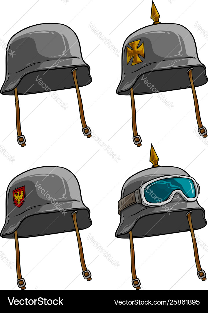 Cartoon old retro german soldier helmets Vector Image
