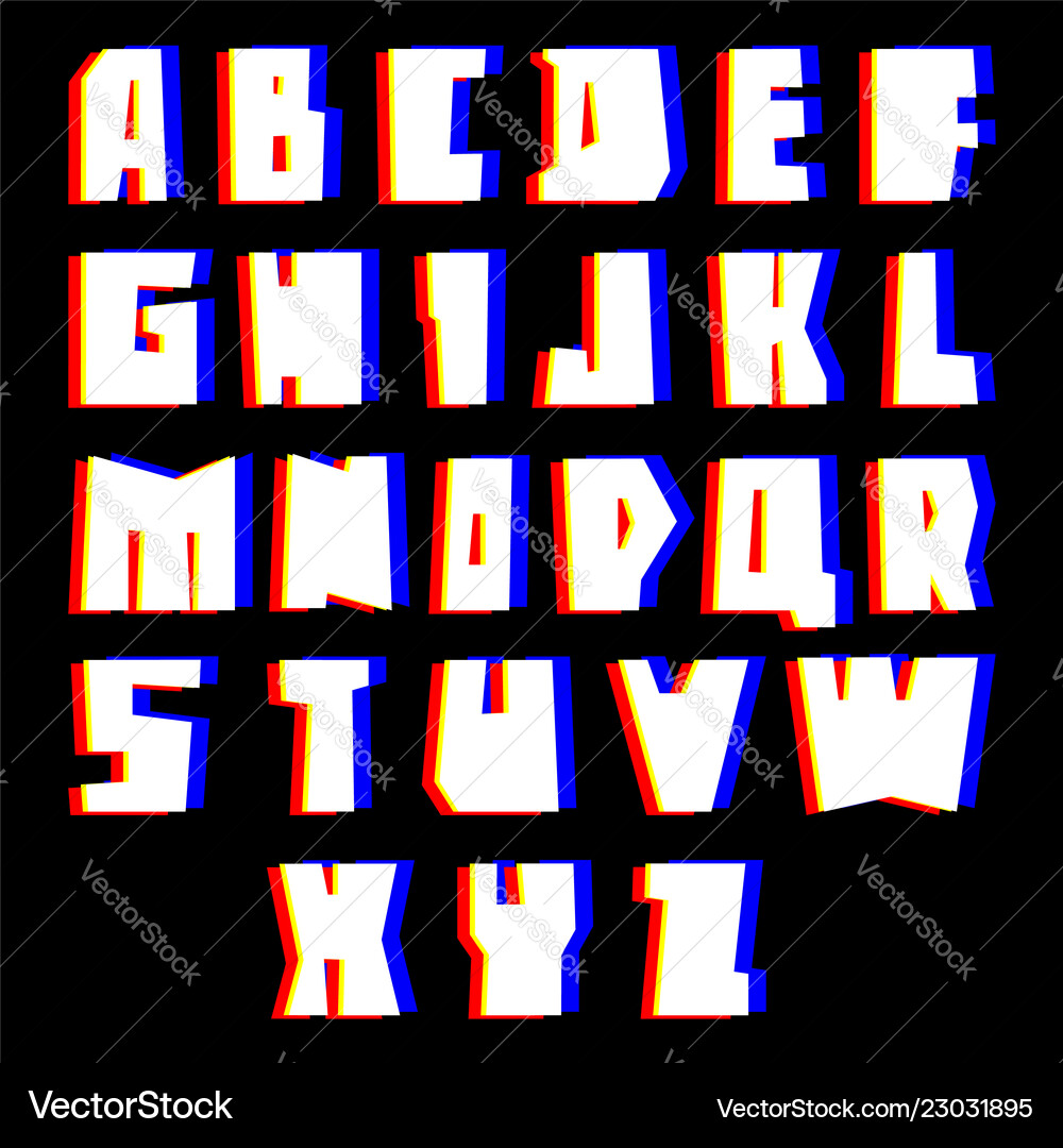 Glitch alphabet letters and numbers with effect Vector Image