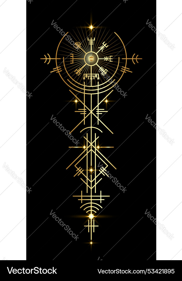 Gold vegvisir navigation compass ancient magic Vector Image