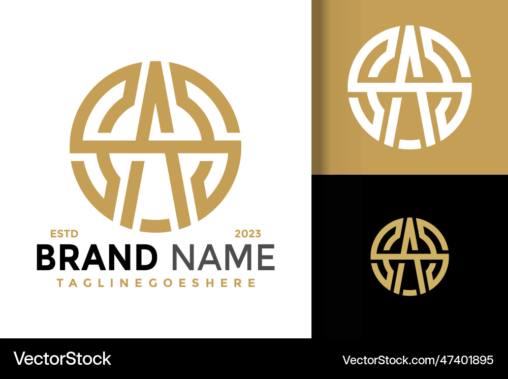 Golden Initial S & A Logo Royalty Free Vector Image