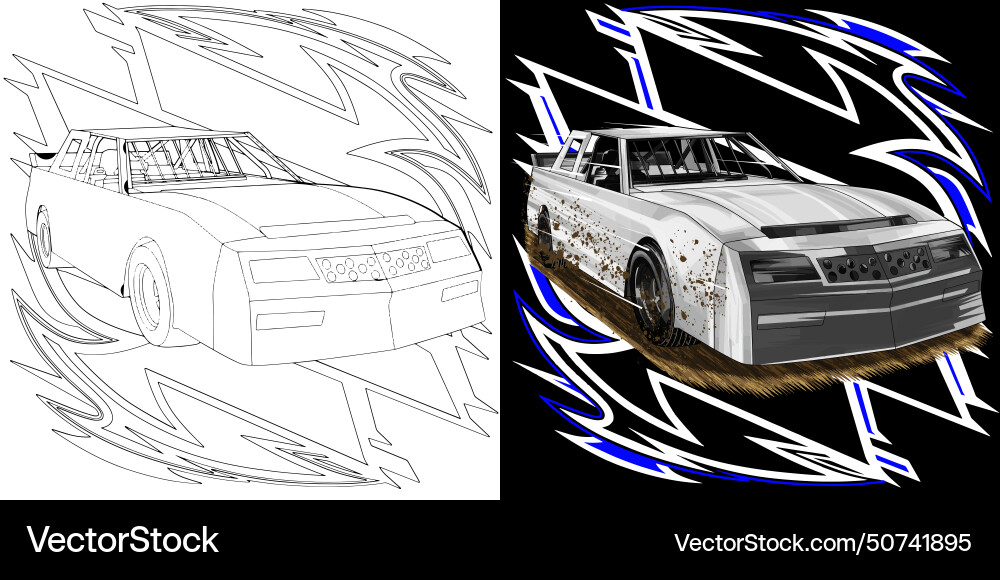 Grey drag racing car with blue strip Royalty Free Vector