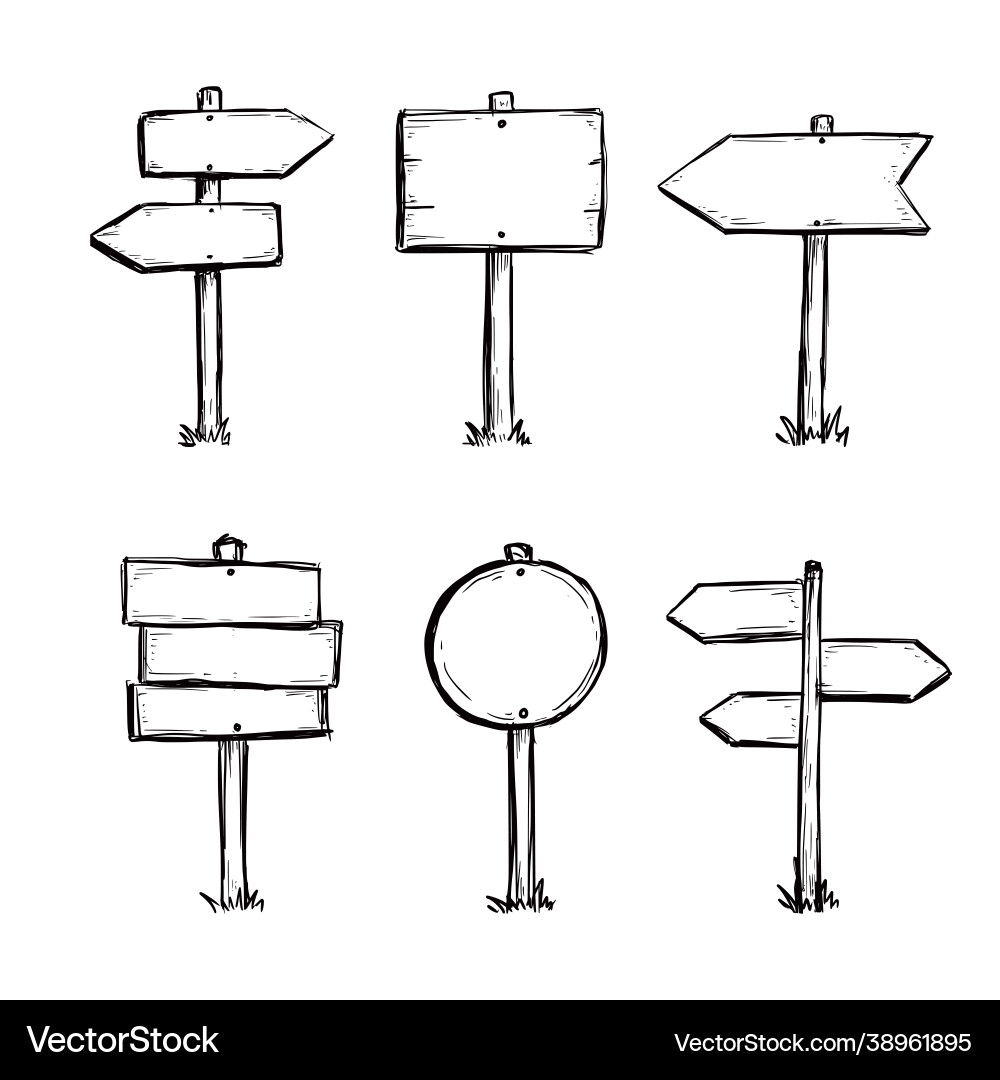 Hand drawn set road direction sign Royalty Free Vector Image