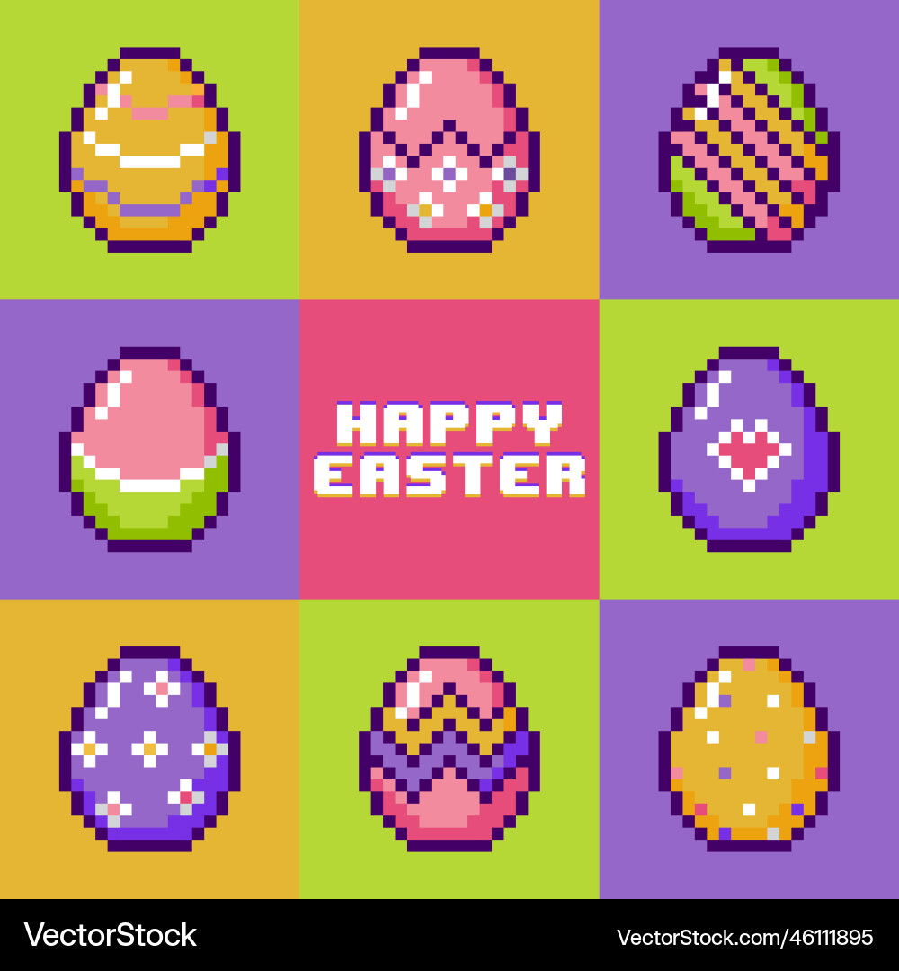 Happy easter pixel style Royalty Free Vector Image