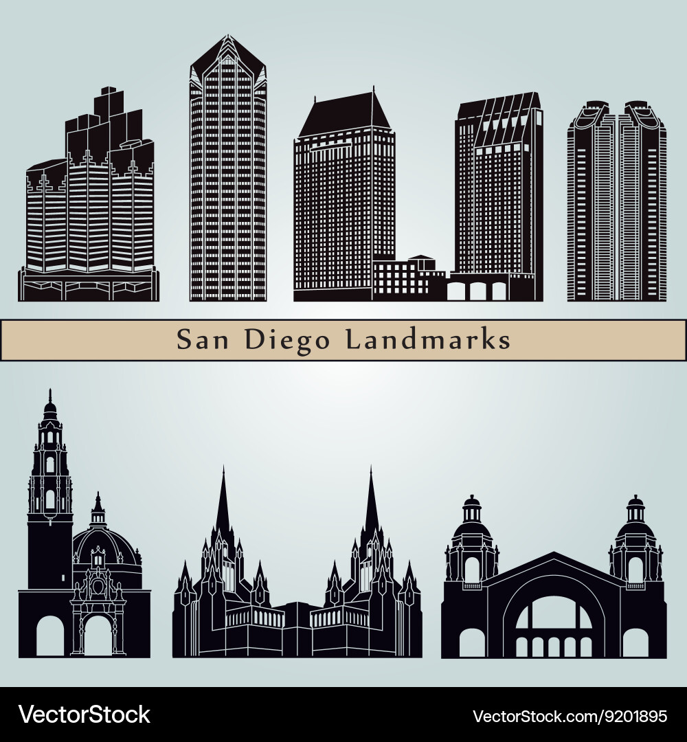 San Diego Skyline Silhouettes Royalty Free Vector Image