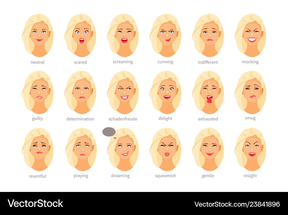 Diverse Female Emotions Royalty Free Vector Image