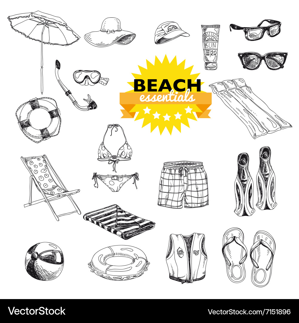Hand drawn beach essentials Royalty Free Vector Image