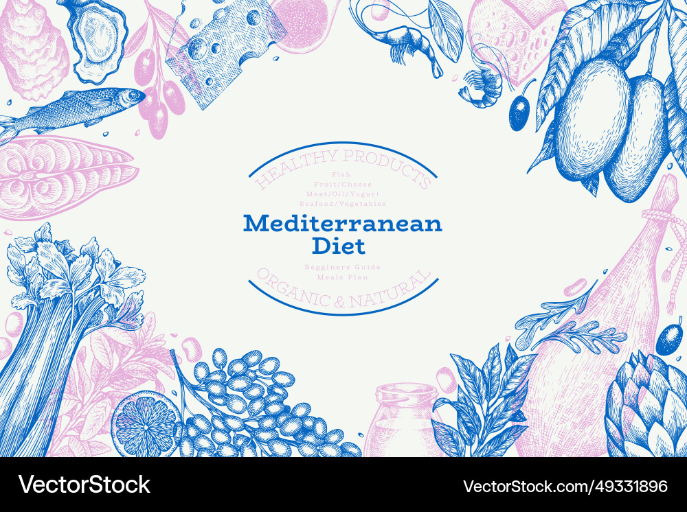 Mediterranean cuisine design template hand drawn Vector Image