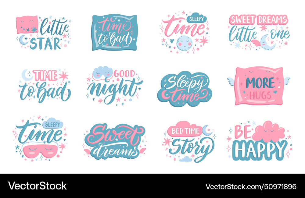 Sleeping lettering design collection sweet dream Vector Image