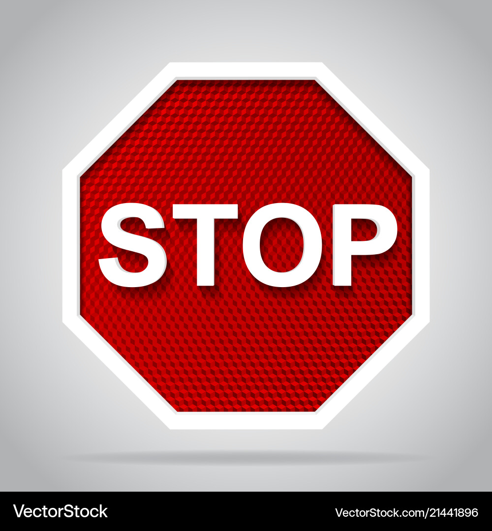 Stop road sign with white frame on red reflective Vector Image