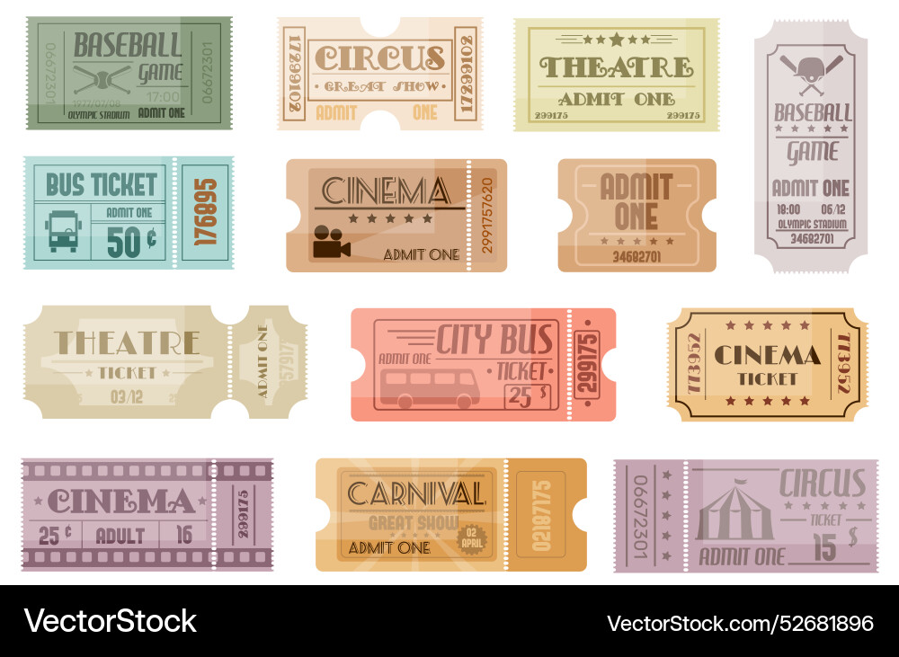 Vintage event tickets templates retro coupons Vector Image