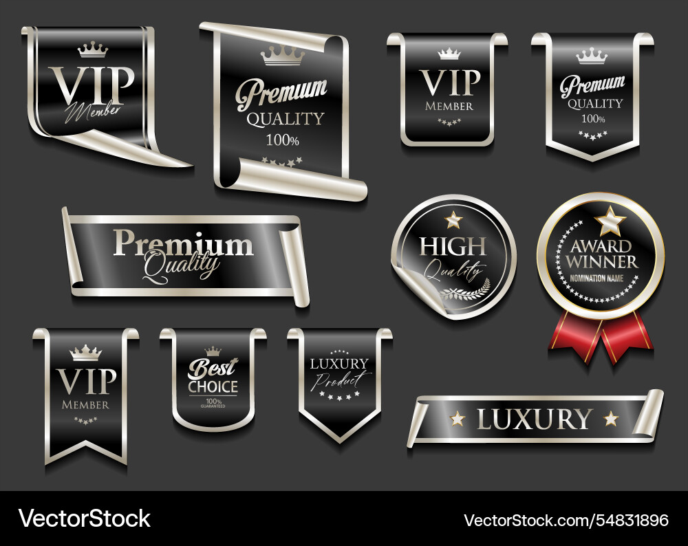 Vip and premium emblem badges black Royalty Free Vector