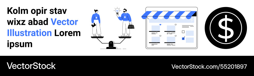 Business people balancing work online storefront Vector Image