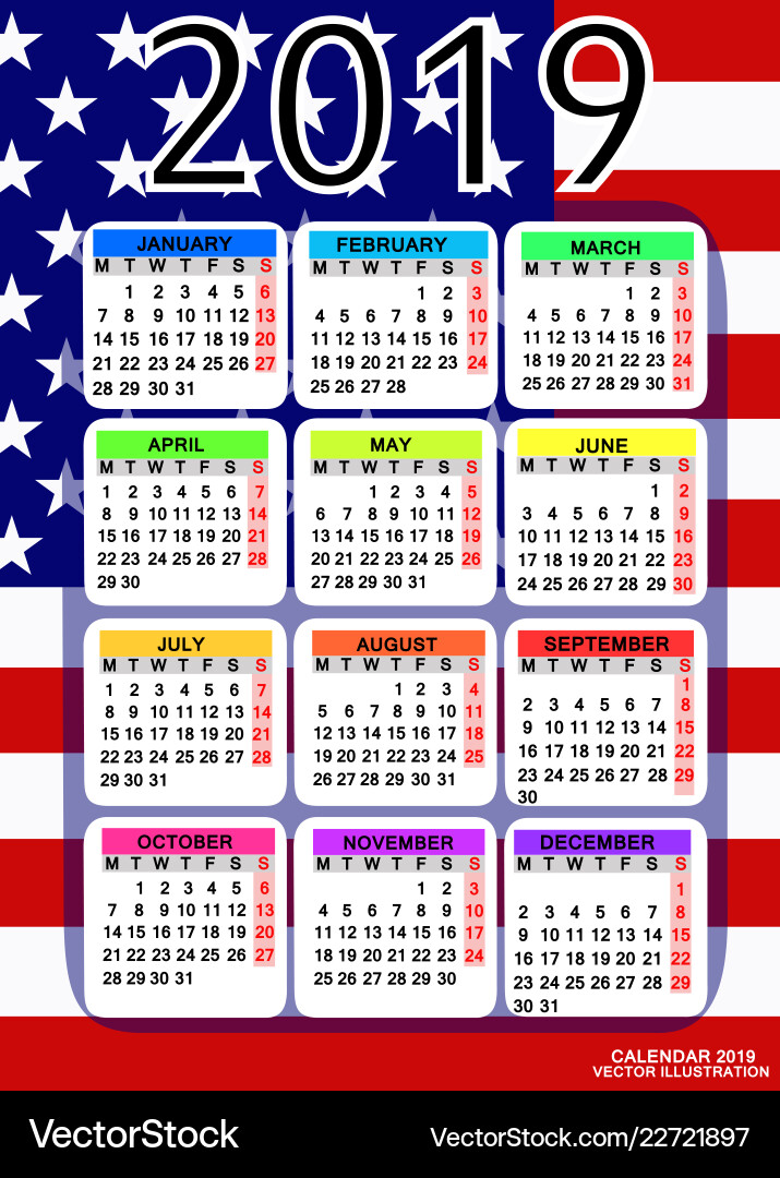 Calendar 2019 Royalty Free Vector Image - VectorStock