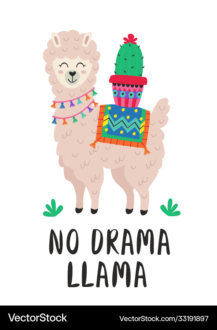 Cute Llama with Cactus Poster Royalty Free Vector Image