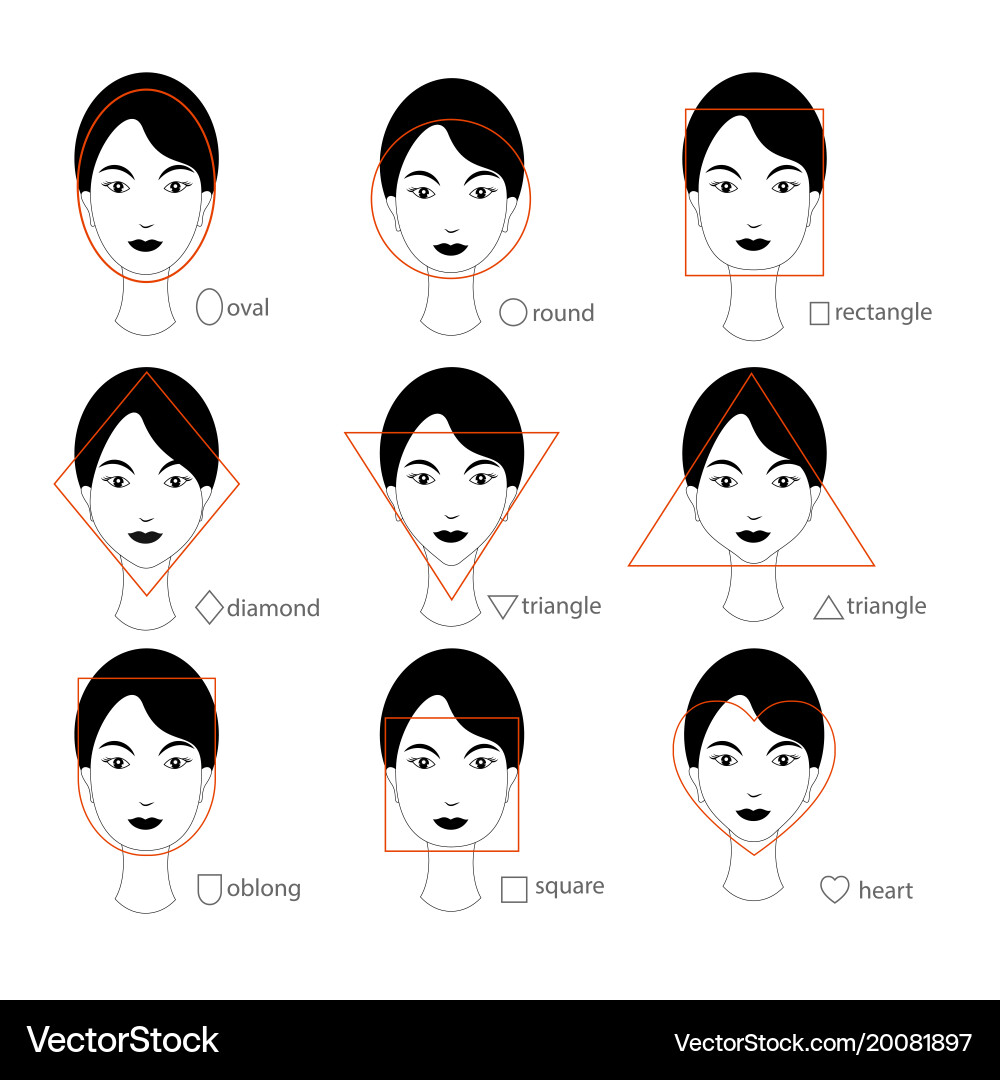 Face Shape Variety - Oval, Round, Oblong Vector Image