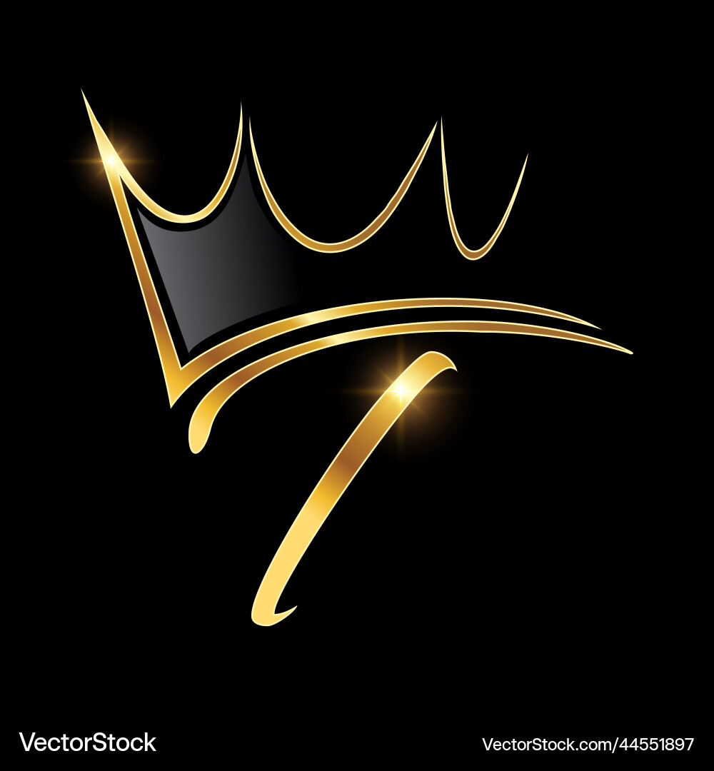 Gold monogram crown logo initial letter t Vector Image