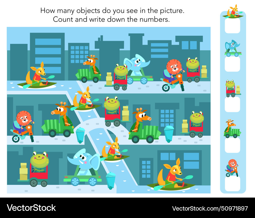 How many objects in picture puzzle game Royalty Free Vector