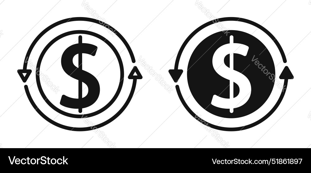 Refund icon set in black and white outlines Vector Image