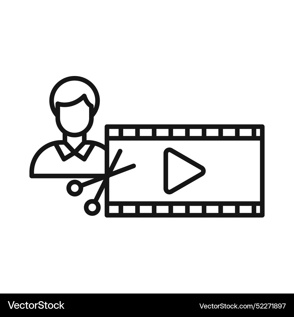 Video editor icon black line art logo Royalty Free Vector