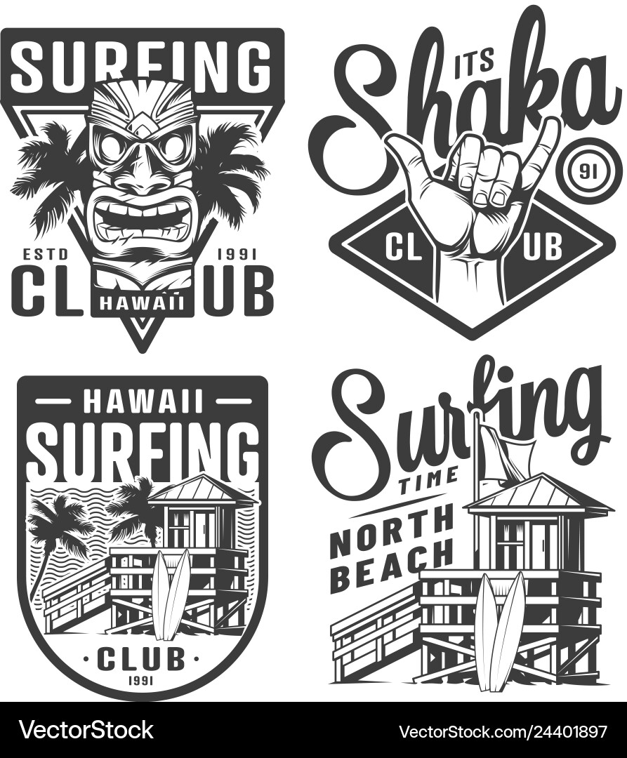 Vintage Surfing Shaka Set Royalty Free Vector Image