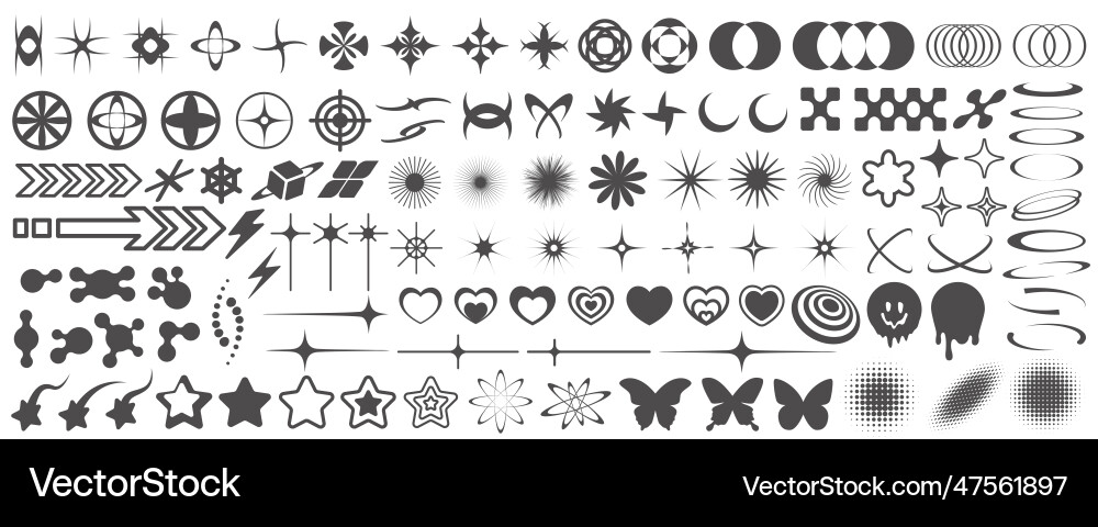 Y2k icons retro graphic elements for design Vector Image