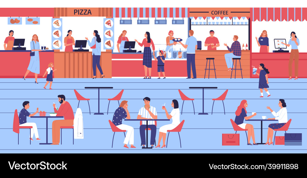 Canteen food court composition Royalty Free Vector Image
