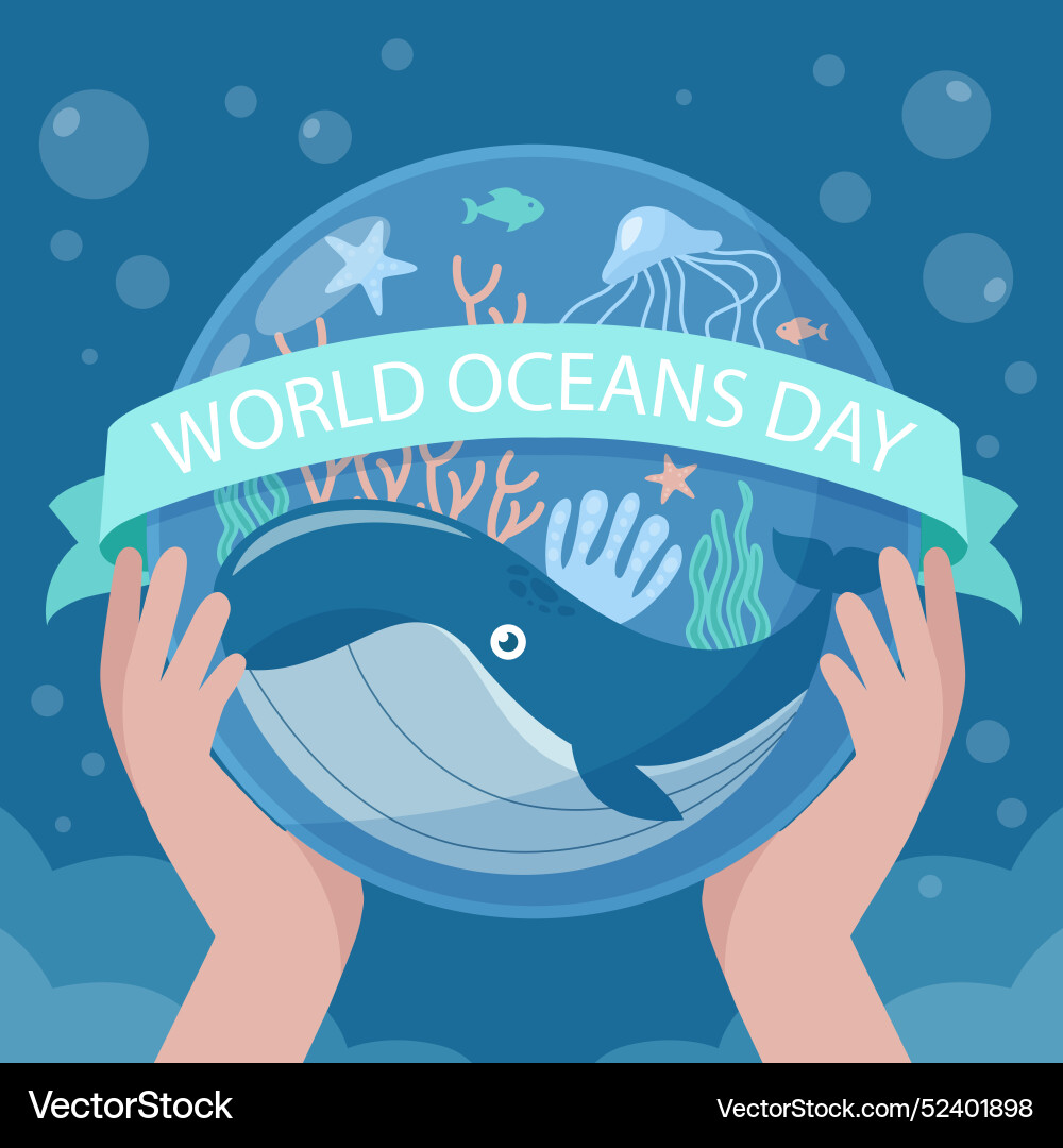Cartoon world oceans day Royalty Free Vector Image