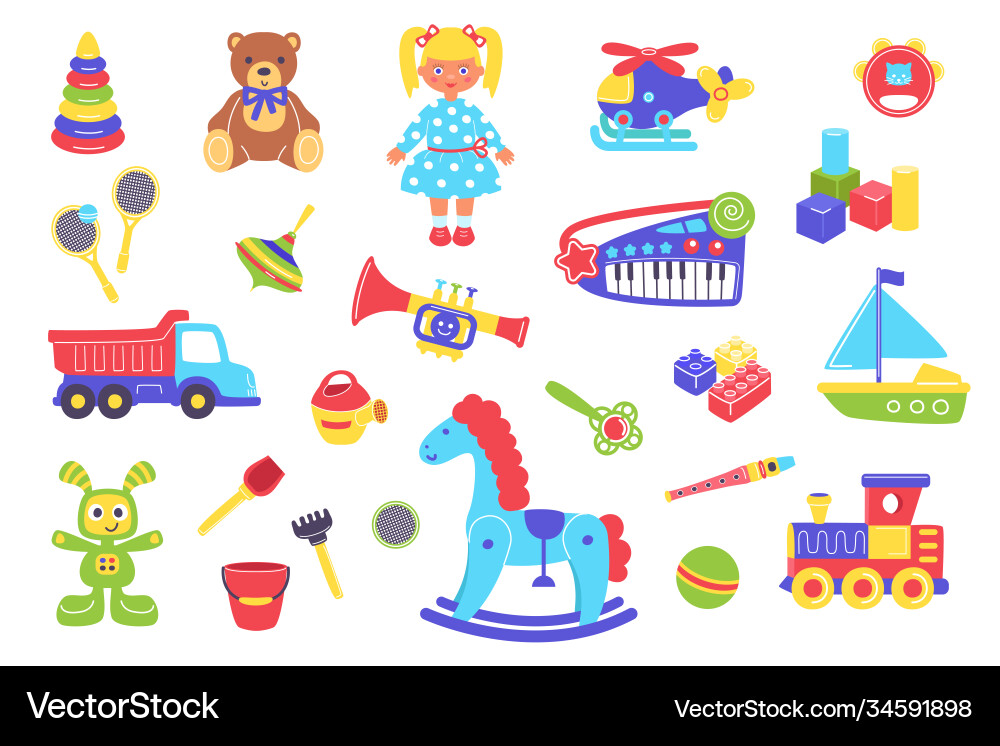 Kid toys set cartoon flat Royalty Free Vector Image