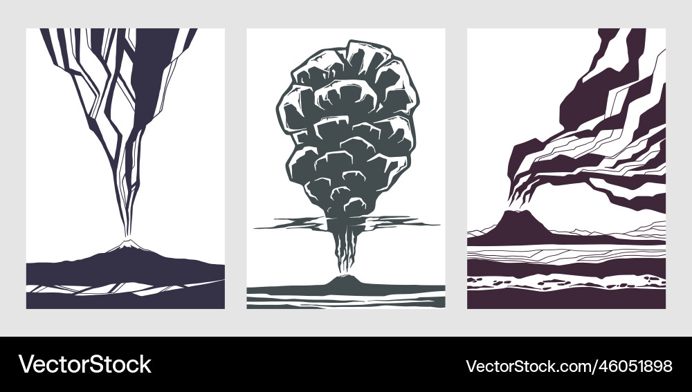 Volcano posters set minimalist nature landscape Vector Image
