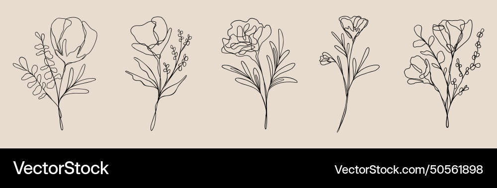 Wildflower line art bundle Royalty Free Vector Image