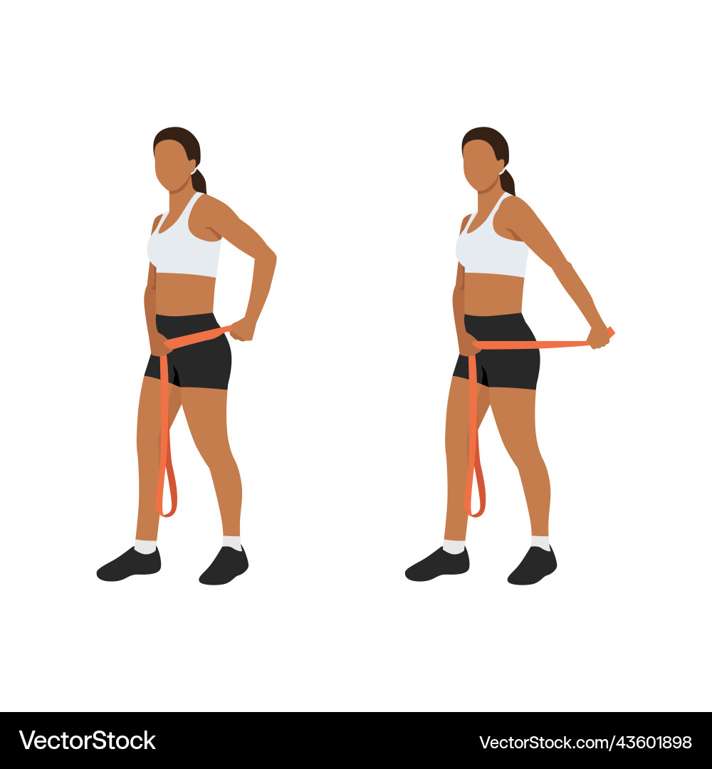 Woman doing tricep pull with long resistance band Vector Image