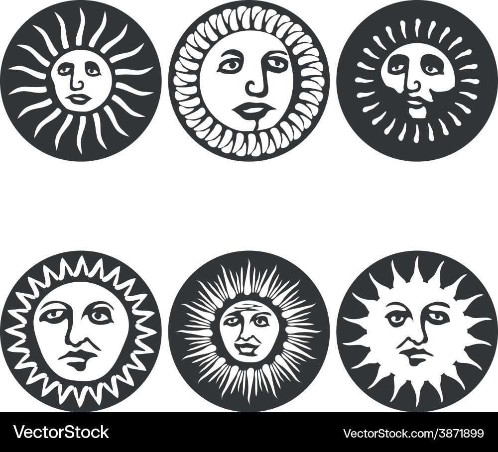 Ancient Sun Faces Royalty Free Vector Image - VectorStock